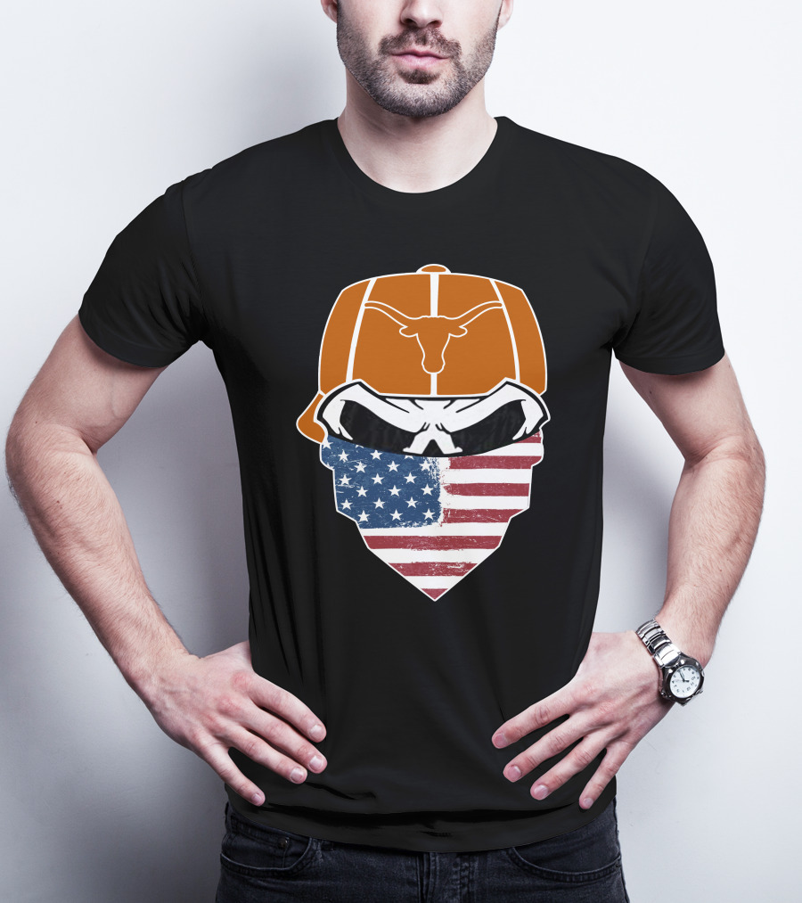 Texas Longhorns Skuls American Flag Bandana T-Shirt