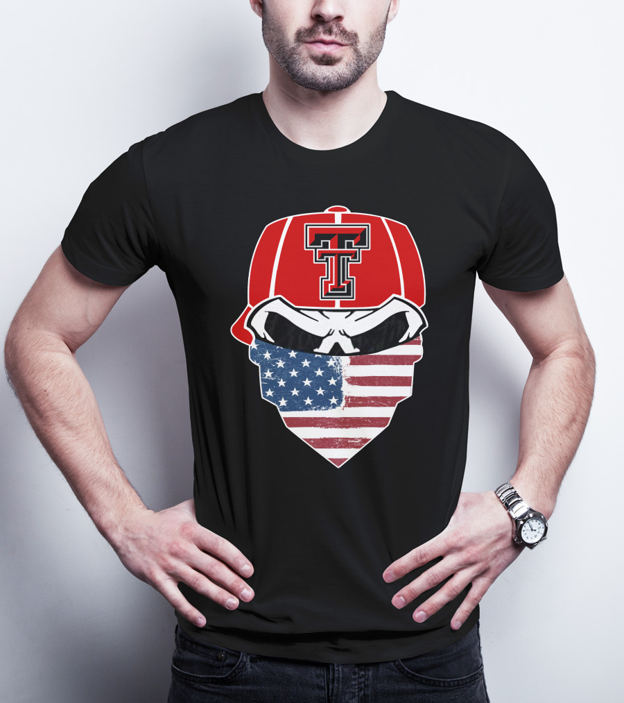 Texas Tech Skuls American Flag Bandana Cap T-Shirt