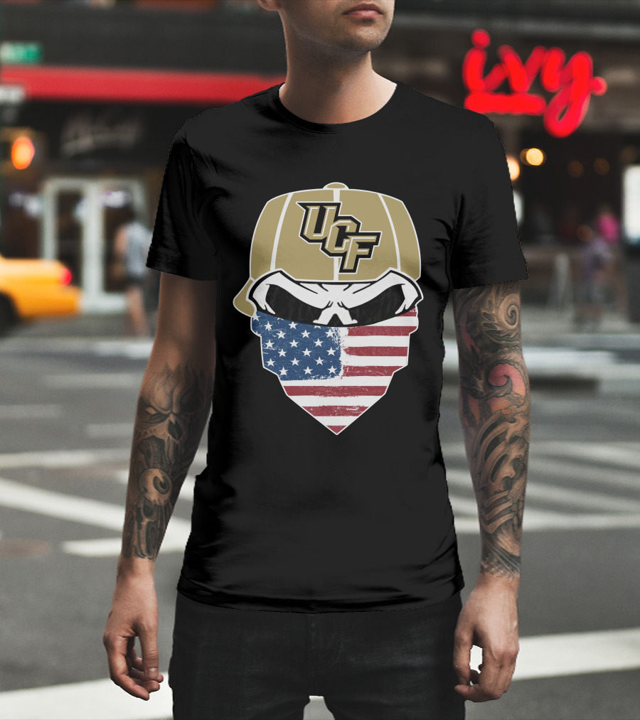 UCF Knights Skull With American Flag Bandana Hat T-Shirt