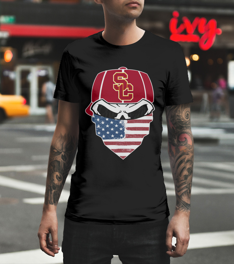USC Trojans Skulls American Flag Bandana T-Shirt