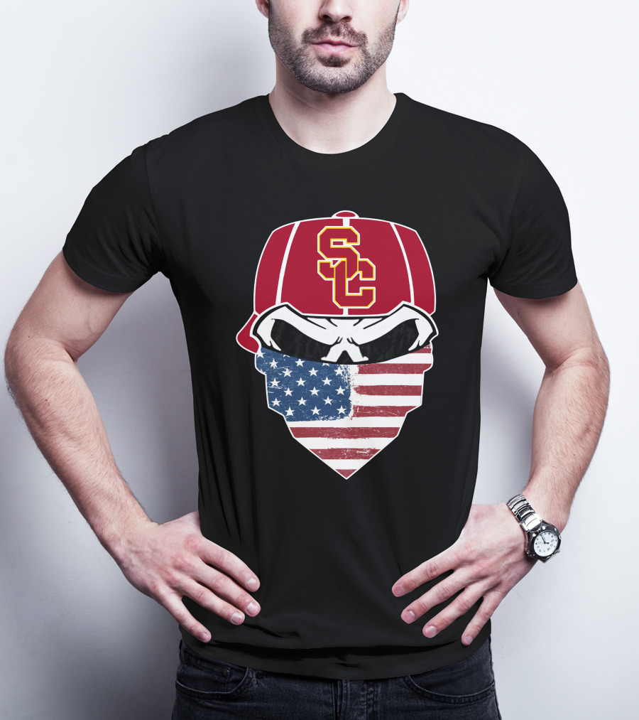 USC Trojans Skulls American Flag Bandana T-Shirt