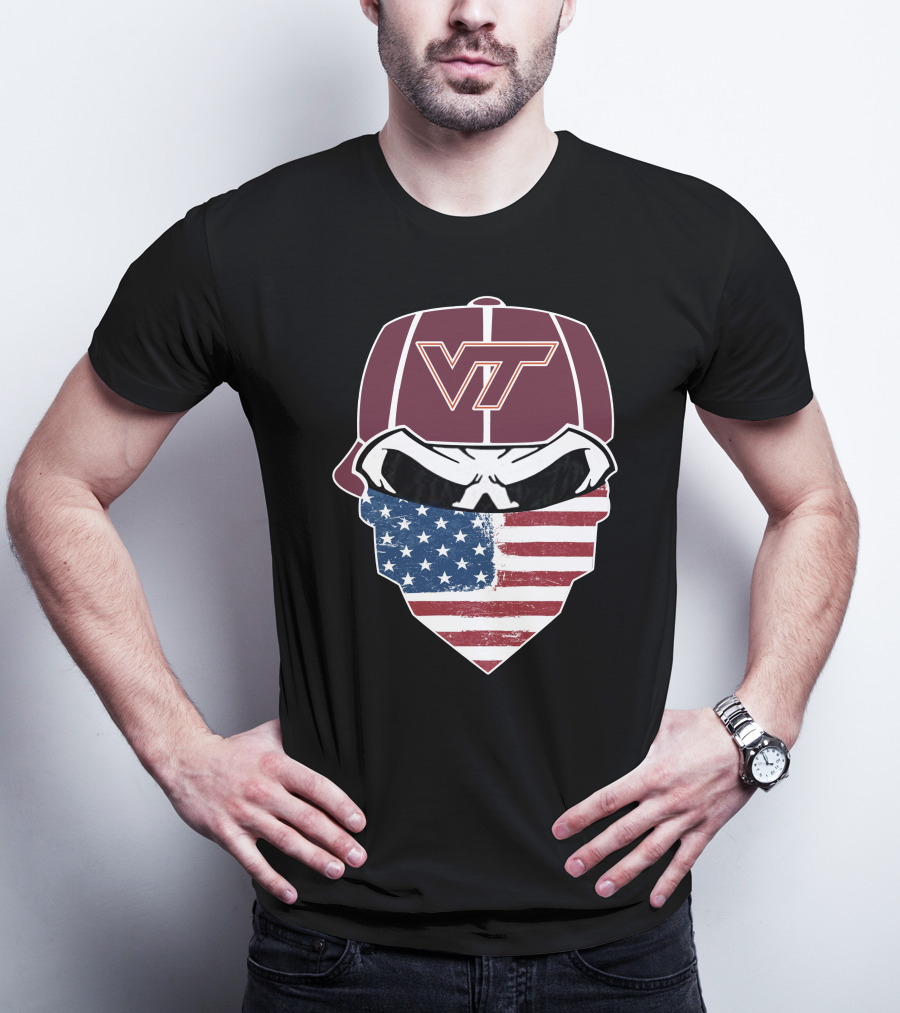 Virginia Tech Skulls VT American Flag Bandana T-Shirt