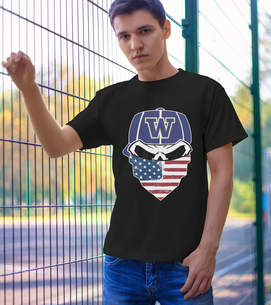 Washington Huskies W Skuls American Flag Face Bandana T-Shirt