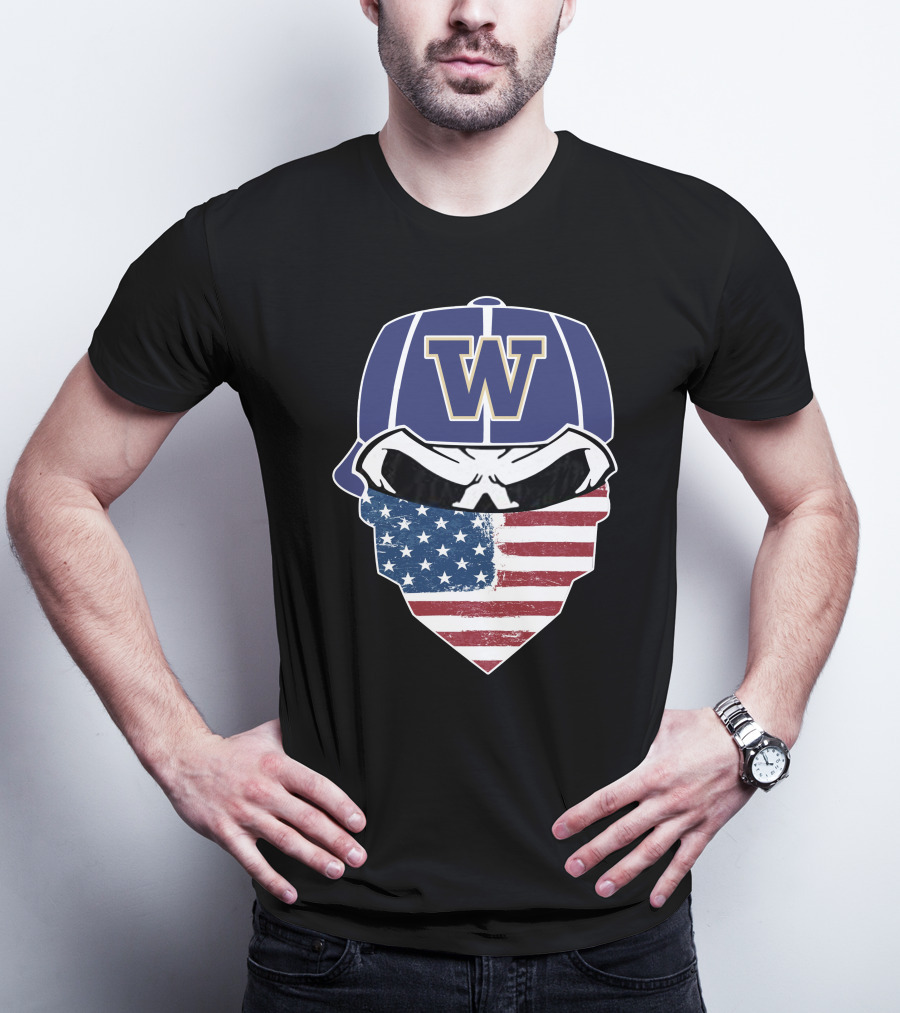 Washington Huskies W Skuls American Flag Face Bandana T-Shirt