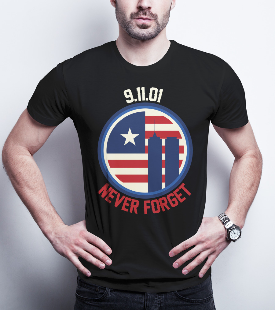 9.11.01 Never Forget Twin Towers American Flag Star T-Shirt