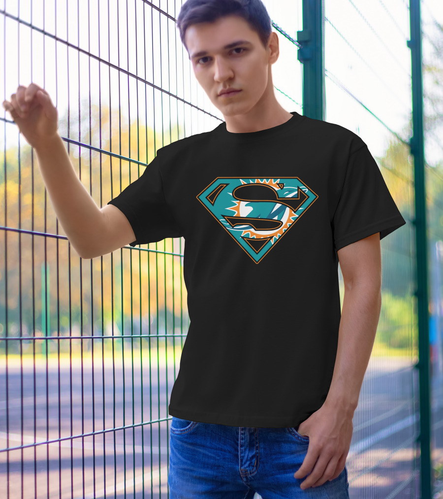Super Man Miami Dolphins Logo Symbol Combination T-Shirt