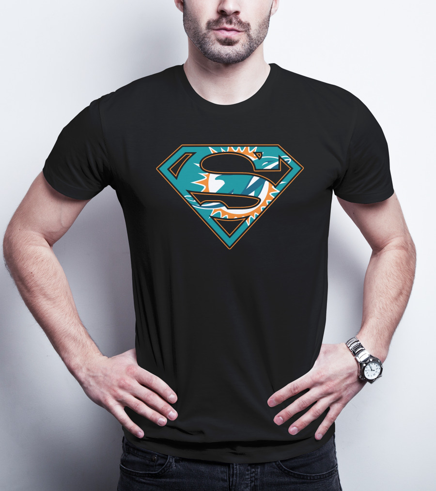 Super Man Miami Dolphins Logo Symbol Combination T-Shirt