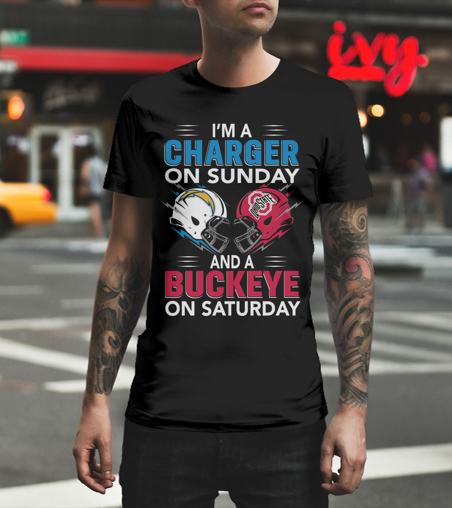 I'm A Charger On Sunday And A Buckeye On Saturday Football Helmets T-Shirt