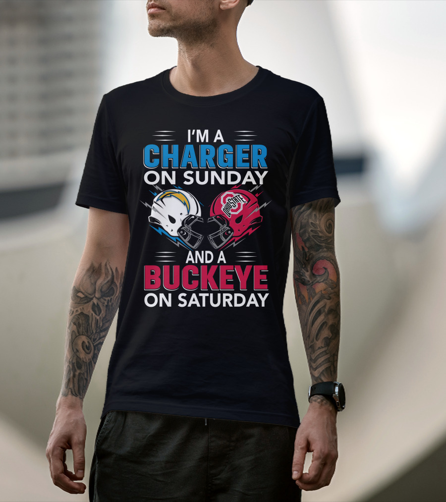 I'm A Charger On Sunday And A Buckeye On Saturday Football Helmets T-Shirt