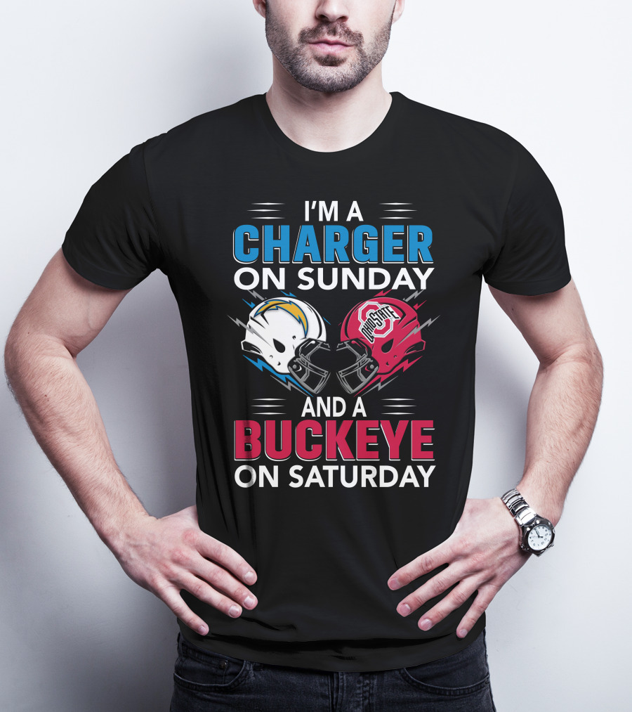 I'm A Charger On Sunday And A Buckeye On Saturday Football Helmets T-Shirt