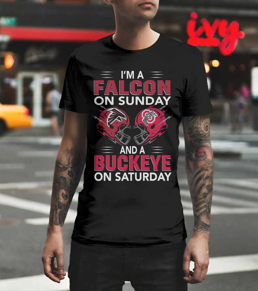 I'm A Falcon On Sunday And A Buckeye On Saturday Football Fan Helmet T-Shirt