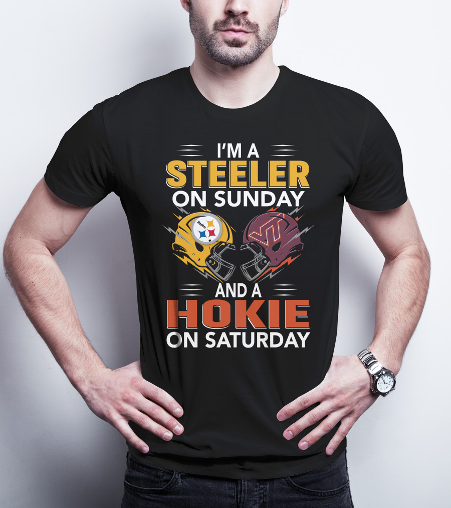 I'm A Steeler On Sunday And A Hokie On Saturday Football Helmets T-Shirt