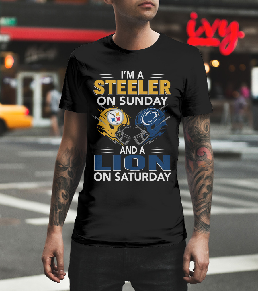 Steeler On Sunday Lion On Saturday Football Helmets T-Shirt