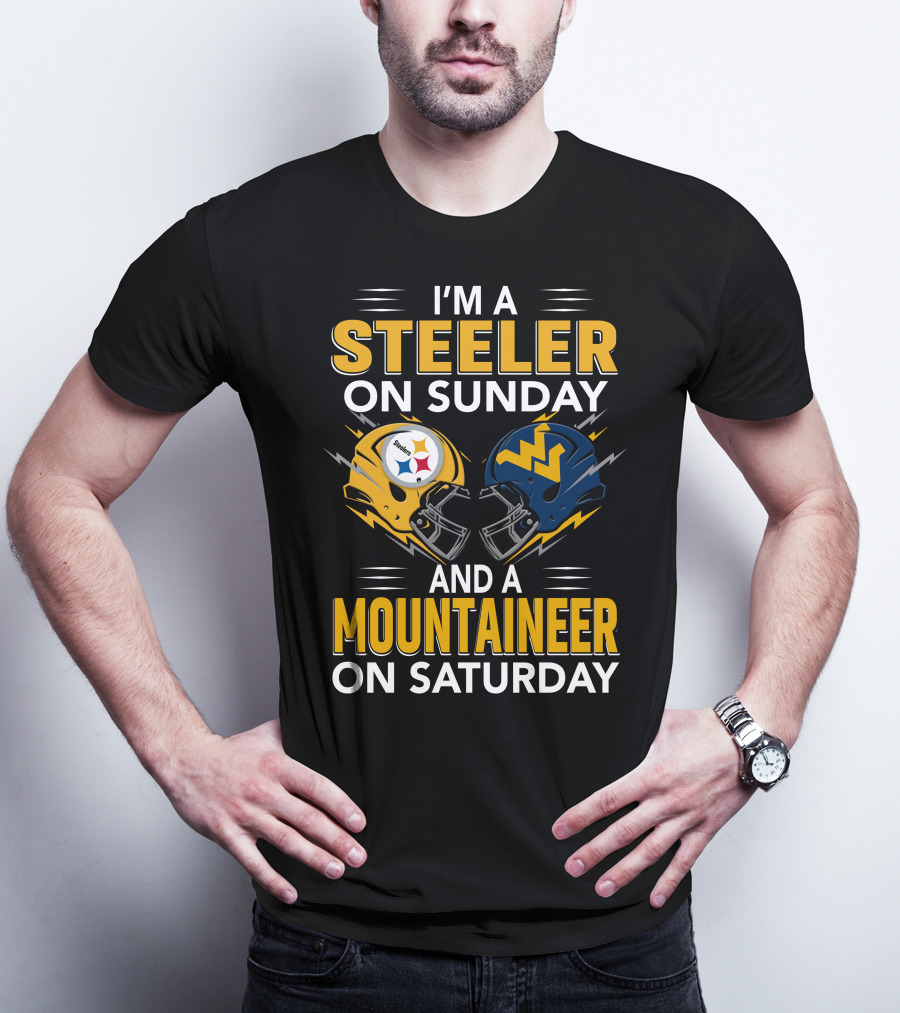 I'm A Steeler On Sunday And A Mountaineer On Saturday Football Helmets T-Shirt
