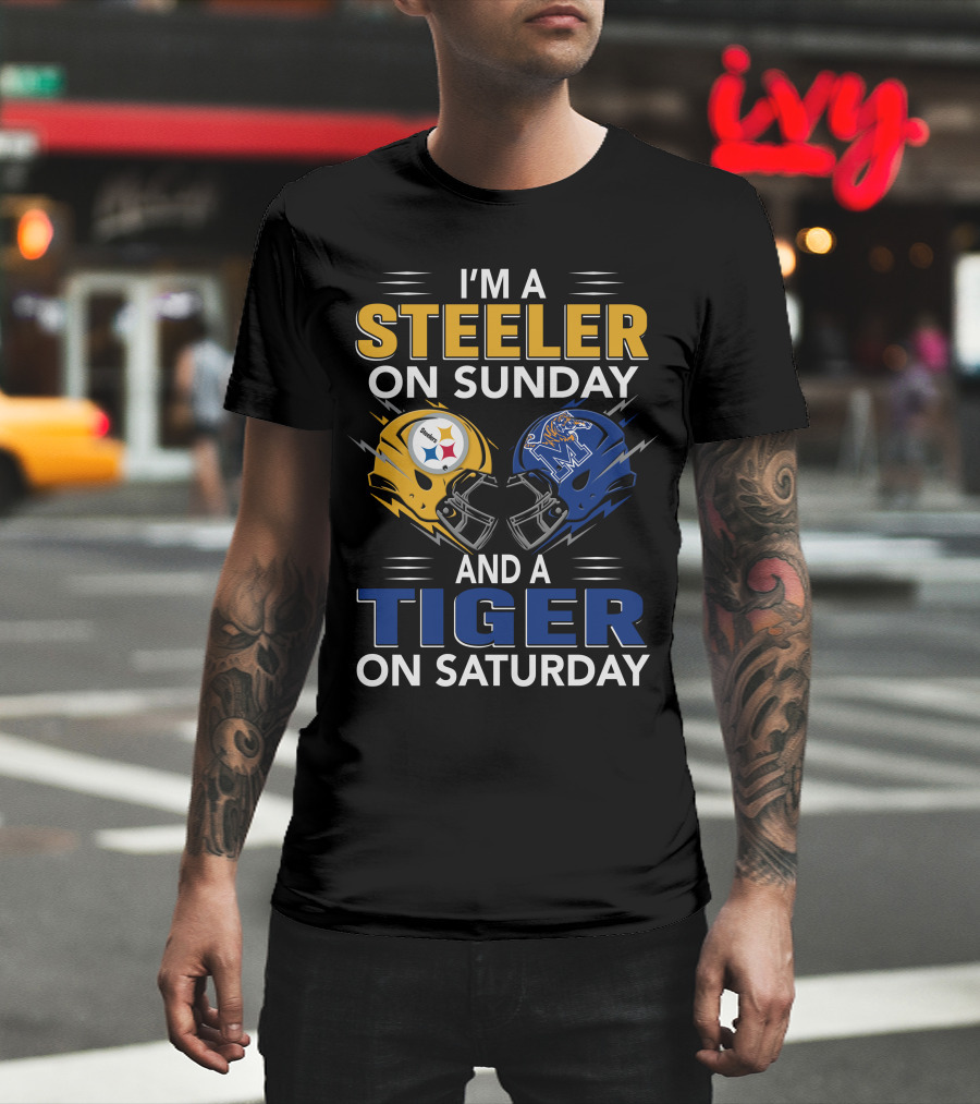 I'm A Steeler On Sunday And A Tiger On Saturday Football Helmets T-Shirt