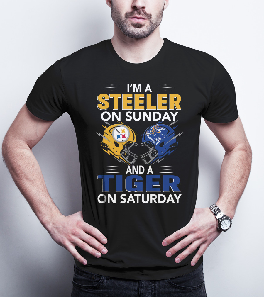 I'm A Steeler On Sunday And A Tiger On Saturday Football Helmets T-Shirt