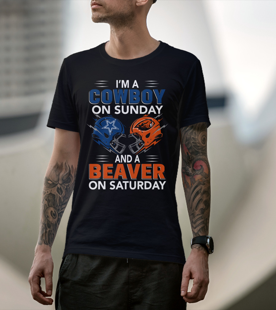 I'm A Cowboy On Sunday And A Beaver On Saturday Football Helmets T-Shirt