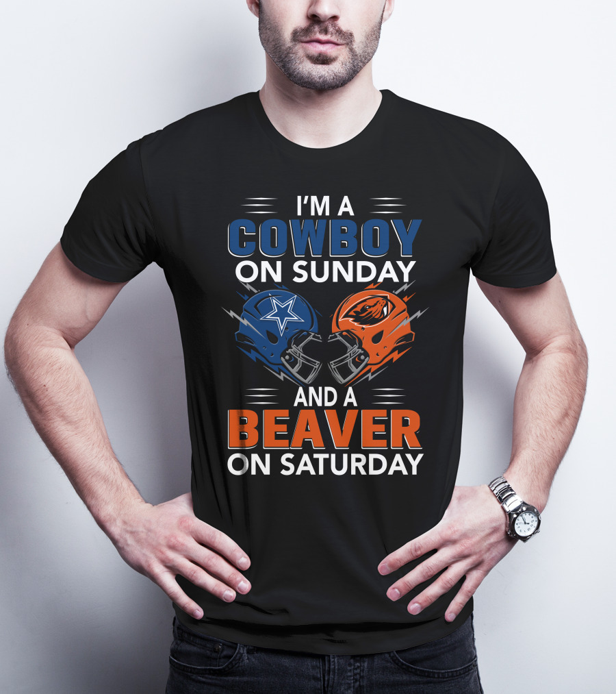 I'm A Cowboy On Sunday And A Beaver On Saturday Football Helmets T-Shirt