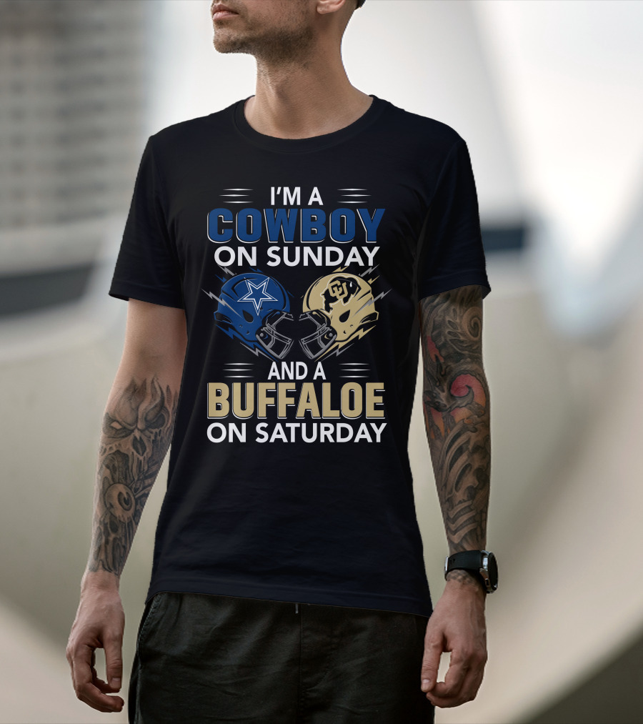 I'm A Cowboy On Sunday And A Buffaloe On Saturday Football Helmets T-Shirt