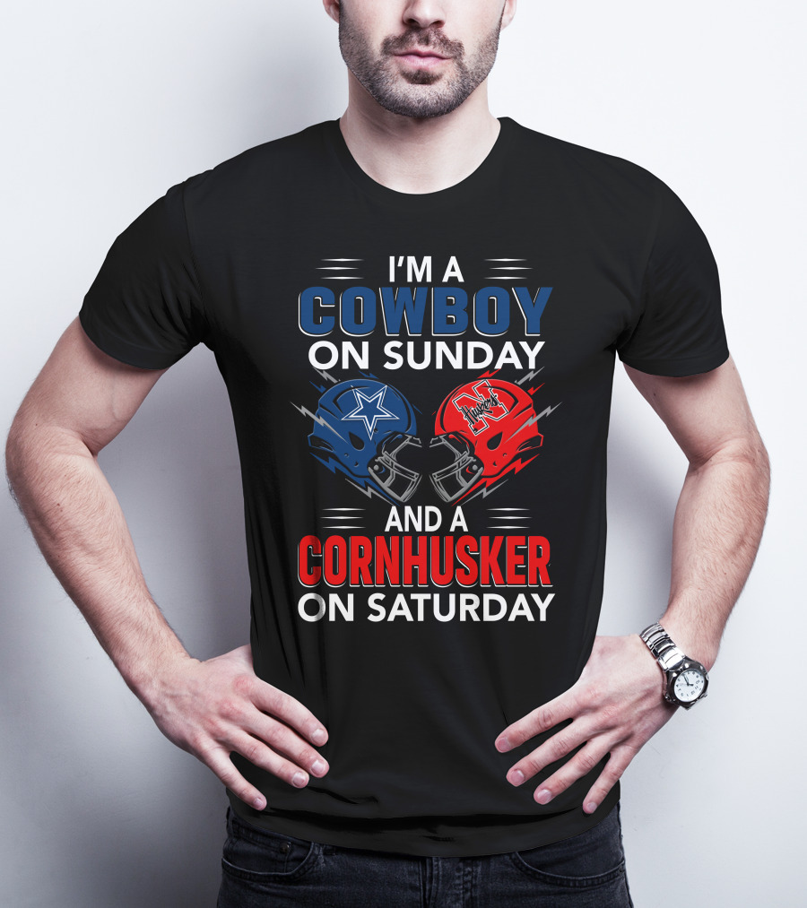 I'm A Cowboy On Sunday And A Cornhusker On Saturday Helmet Clash T-Shirt