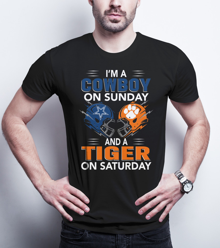 I'm A Cowboy On Sunday And A Tiger On Saturday Football Helmets Rivalry T-Shirt