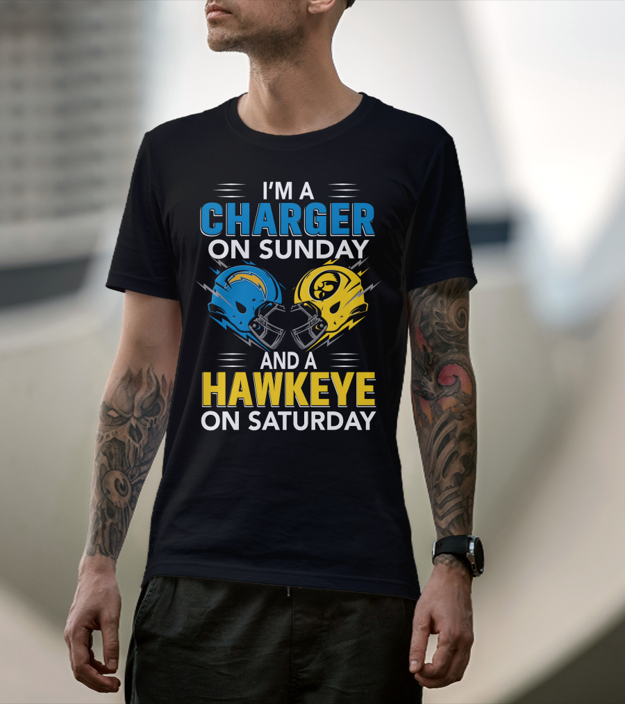 I'm A Charger On Sunday And A Hawkeye On Saturday Football Helmets T-Shirt