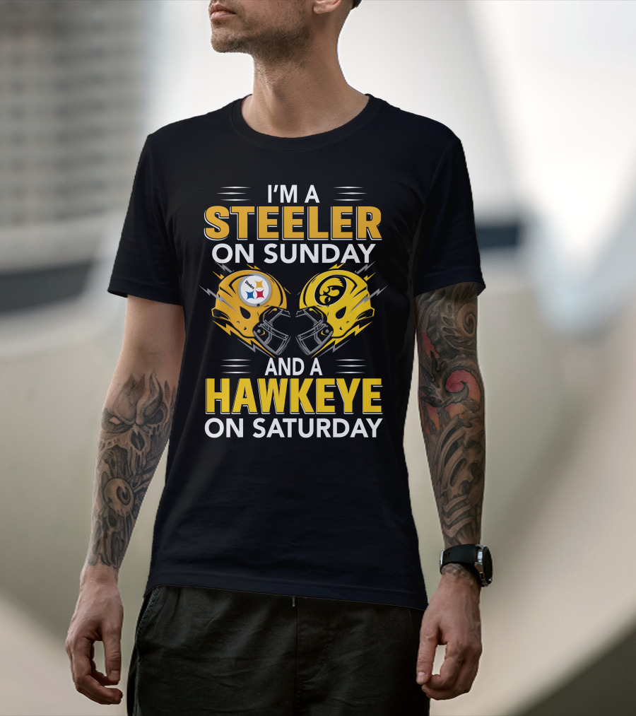 I'm A Steeler On Sunday And A Hawkeye On Saturday Helmet T-Shirt
