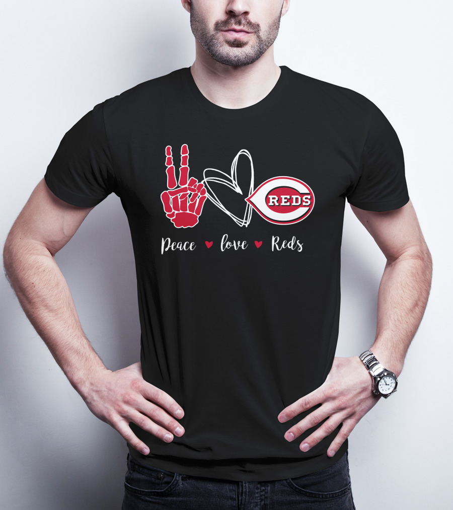 Peace Love Reds Cincinnati Baseball T-Shirt