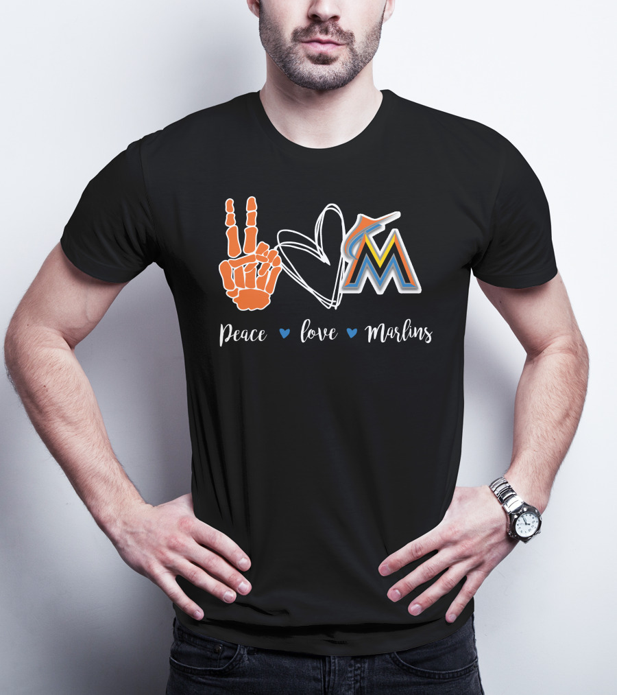 Peace Love Miami Marlins T-Shirt