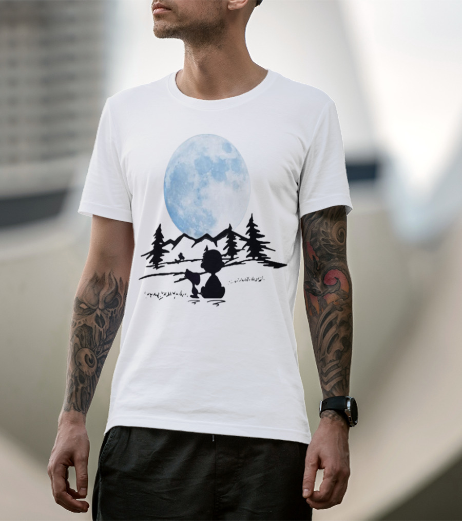 Snoopy And Charlie Brown Camping Under Full Moon T-Shirt
