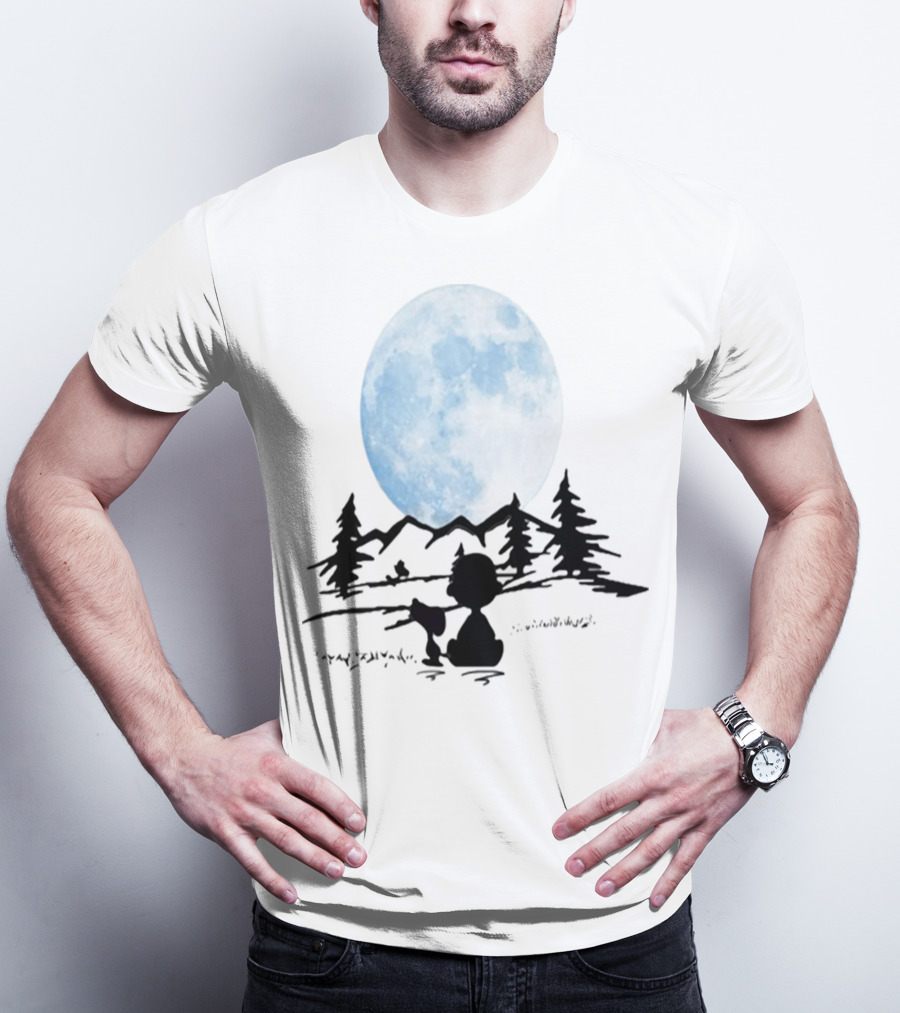 Snoopy And Charlie Brown Camping Under Full Moon T-Shirt