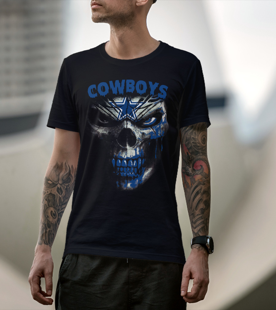 Cowboys Skull With Blue Star Dripping Face T-Shirt