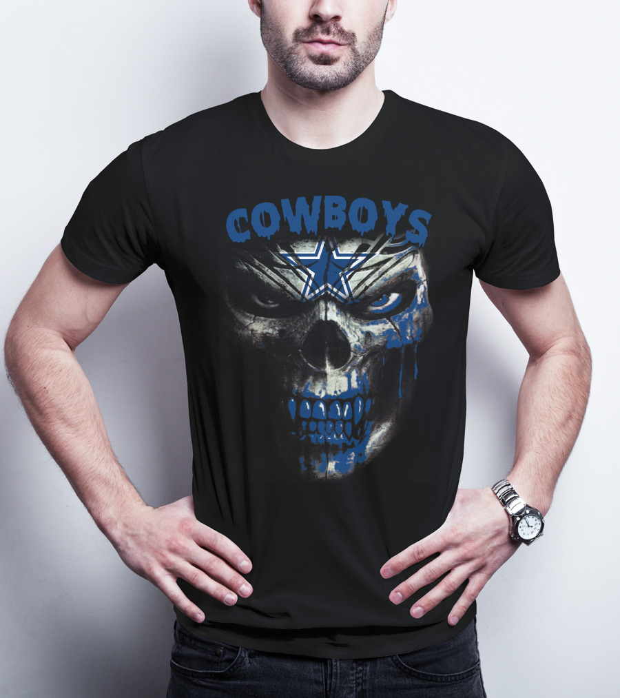 Cowboys Skull With Blue Star Dripping Face T-Shirt