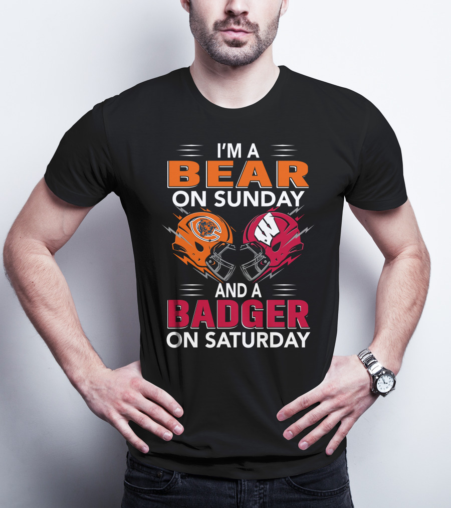 I'm A Bear On Sunday And A Badger On Saturday Football Helmets T-Shirt