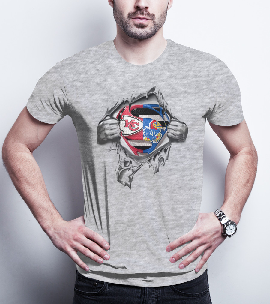 Kansas City Chiefs And Kansas Jayhawks Superman Logo Fusion T-Shirt