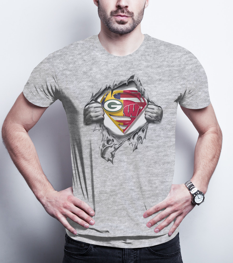Packers Wisconsin Badgers Superman Logo Fusion T-Shirt