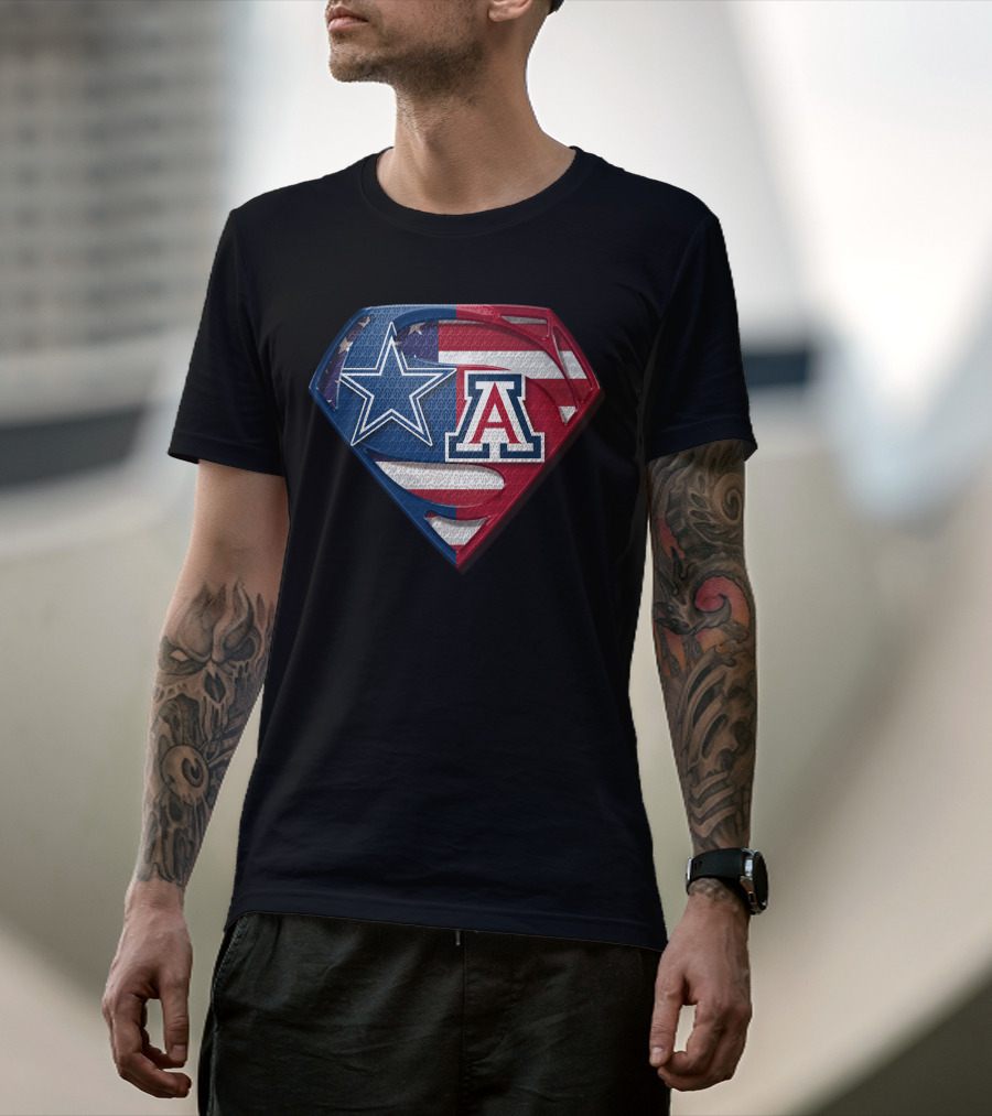 Dallas Cowboys Wildcats Superman Logo American Flag T-Shirt