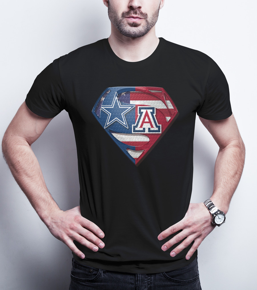 Dallas Cowboys Wildcats Superman Logo American Flag T-Shirt
