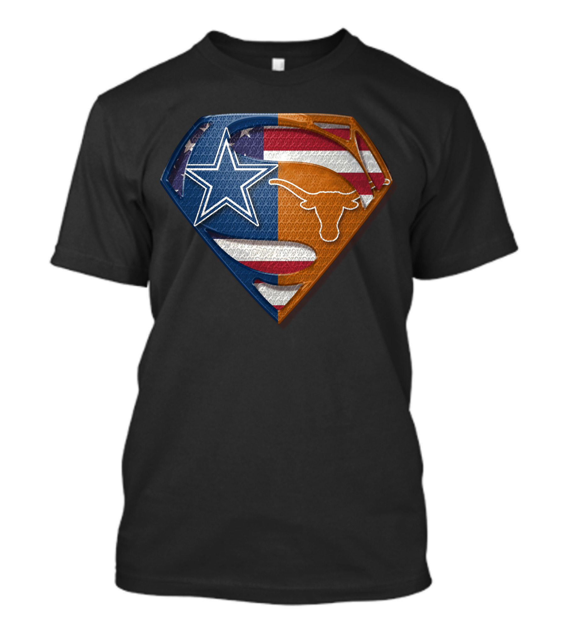 Dallas Cowboys Texas Longhorns Star And Longhorn Superman Shield Flag T-Shirt