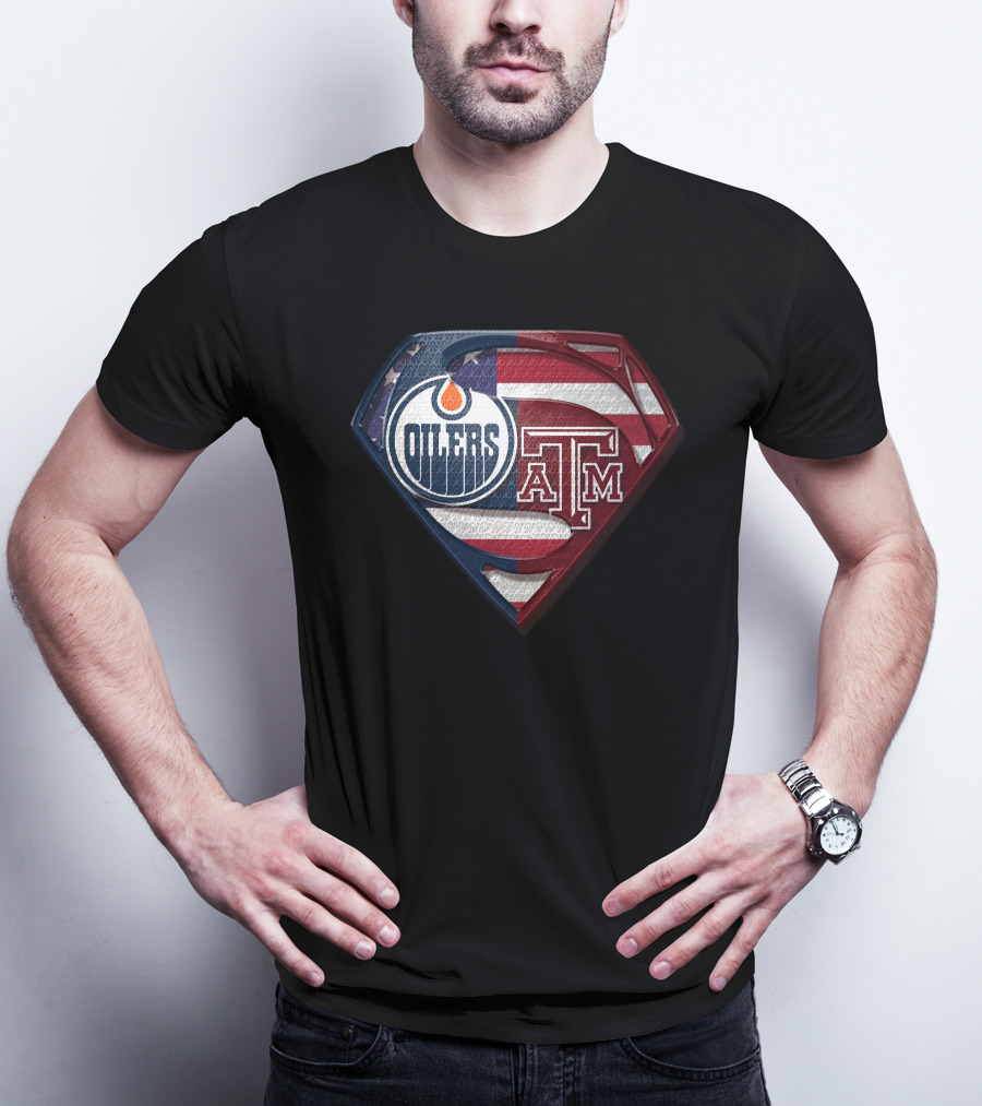 Oilers A&M Superman Shield American Flag T-Shirt