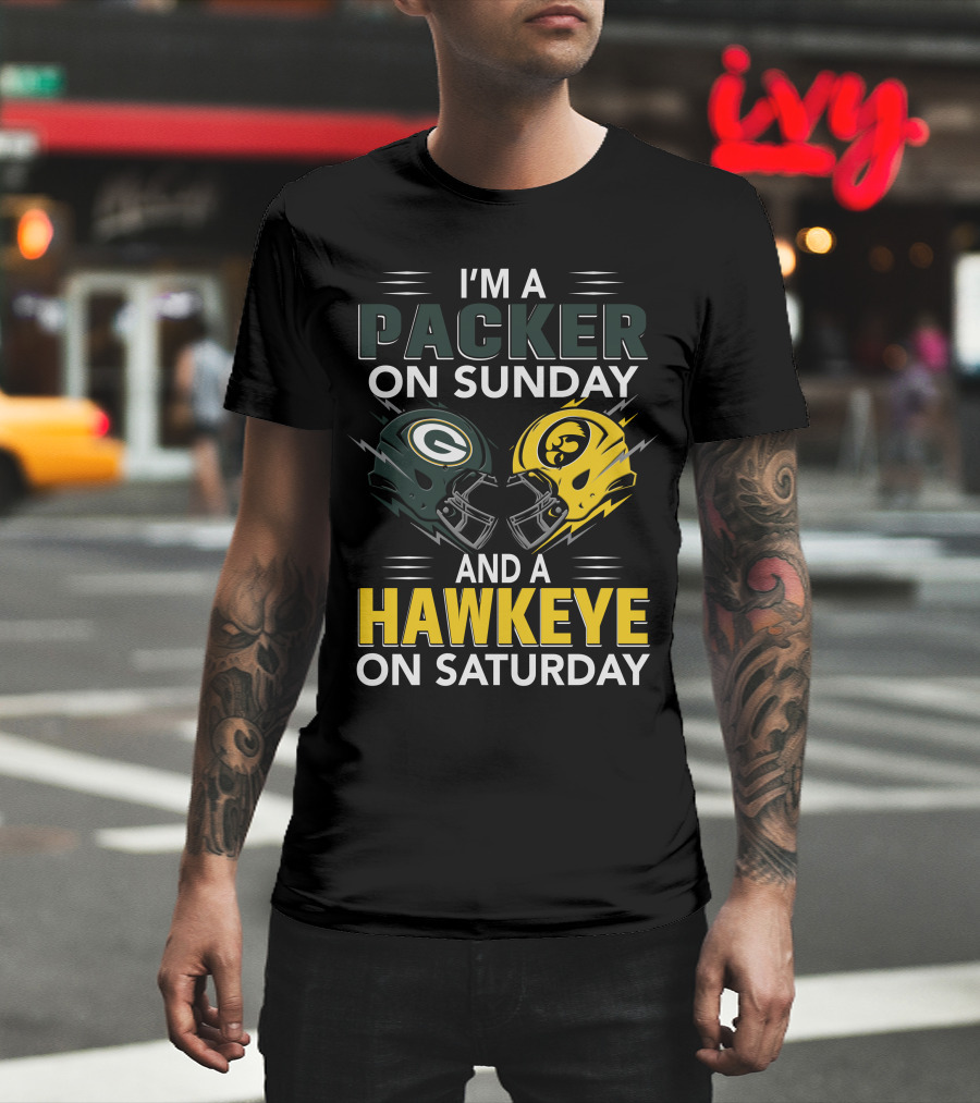 I'm A Packer On Sunday And A Hawkeye On Saturday Football Helmet Fan Gear T-Shirt