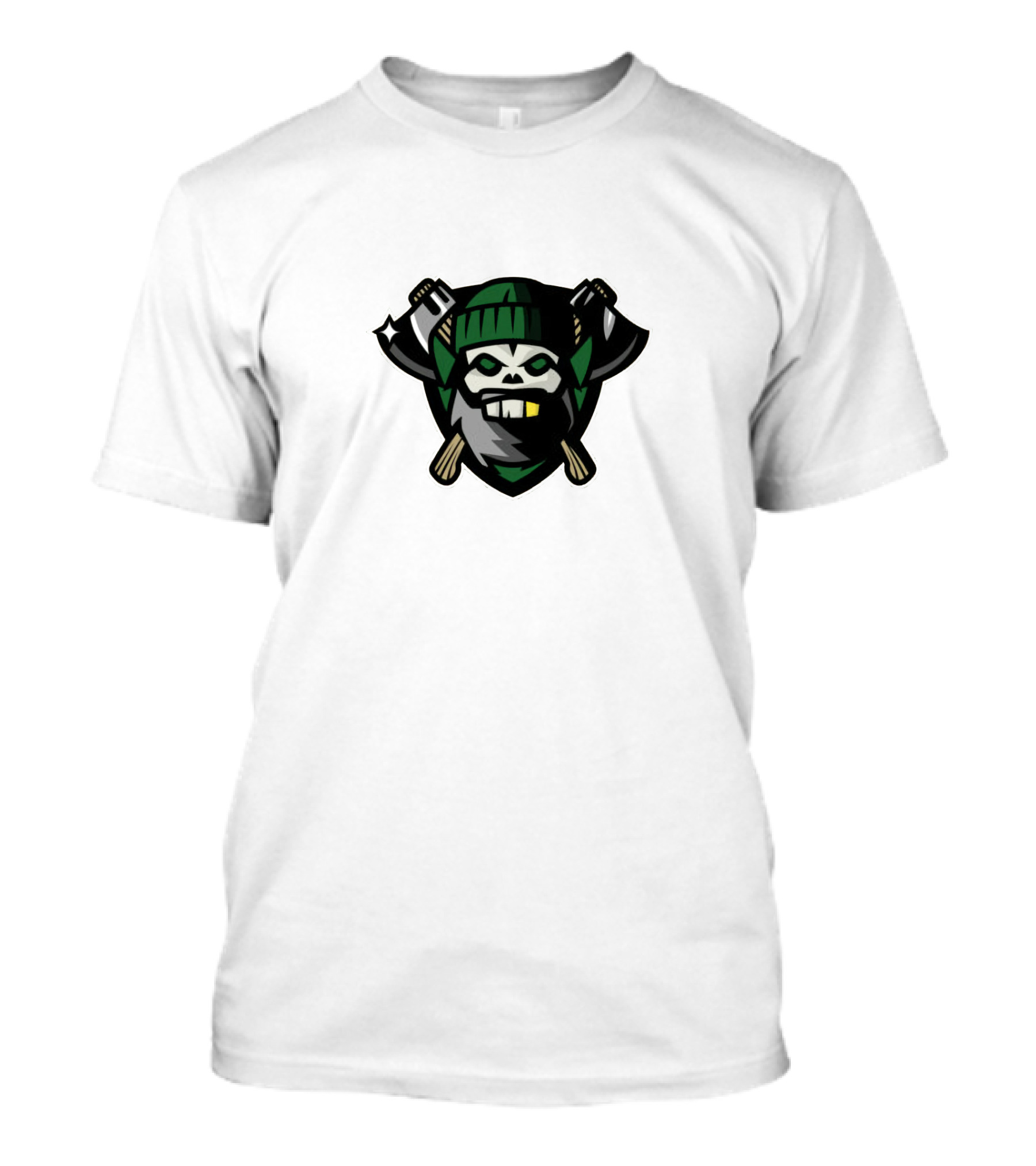 Chicago Huntsmen Skull With Crossed Axes And Green Beanie T-Shirt