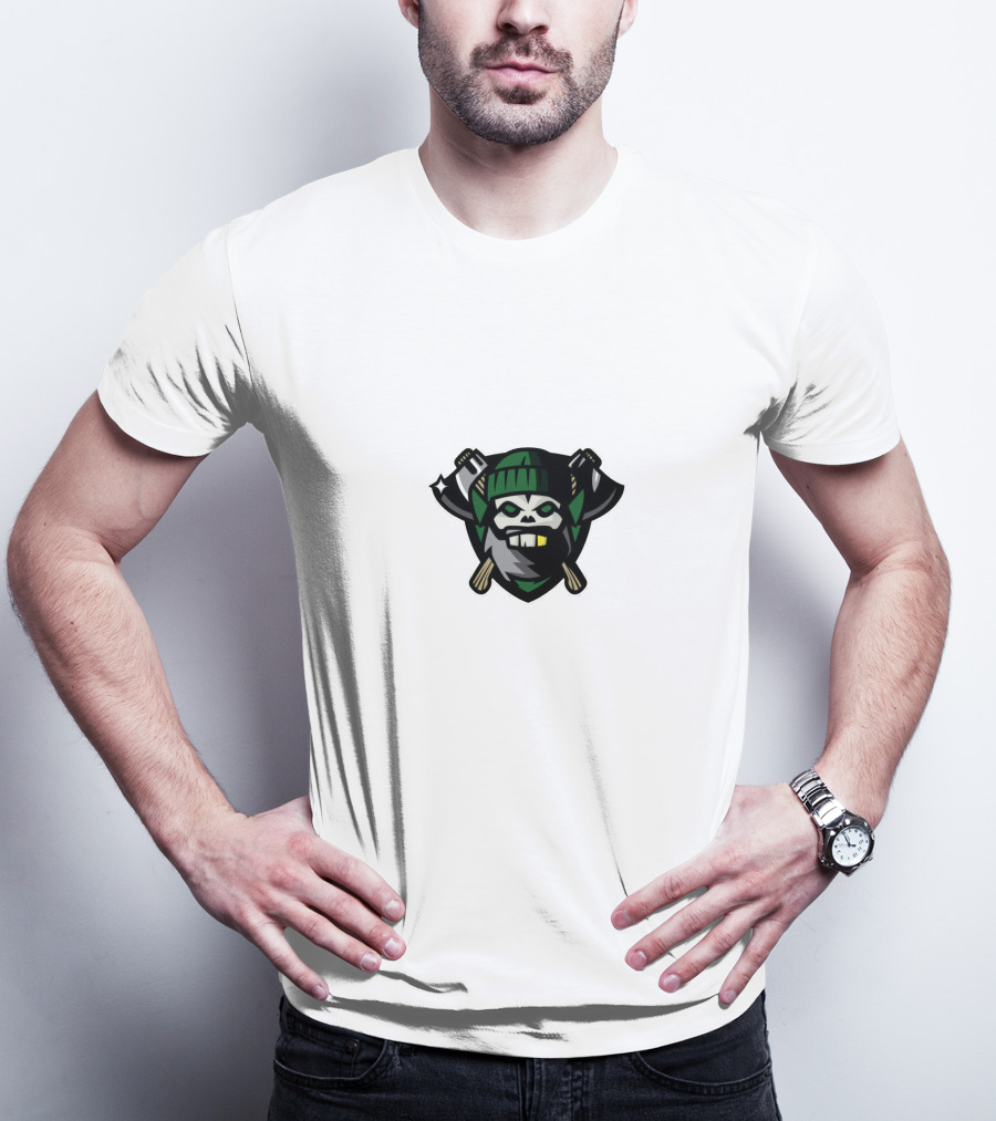 Chicago Huntsmen Skull With Crossed Axes And Green Beanie T-Shirt