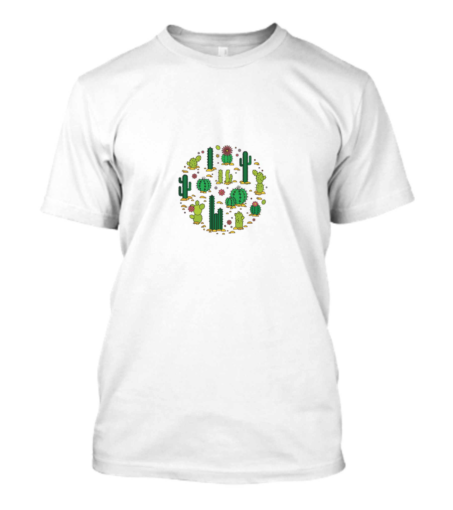 Cactus Pattern Circle Succulents With Floral Elements T-Shirt