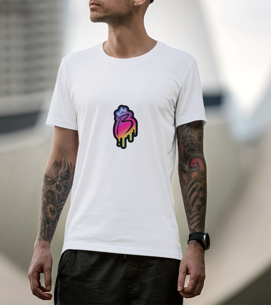Royally B Drip With Crown Icon Gradient Pink Yellow Black Border T-Shirt