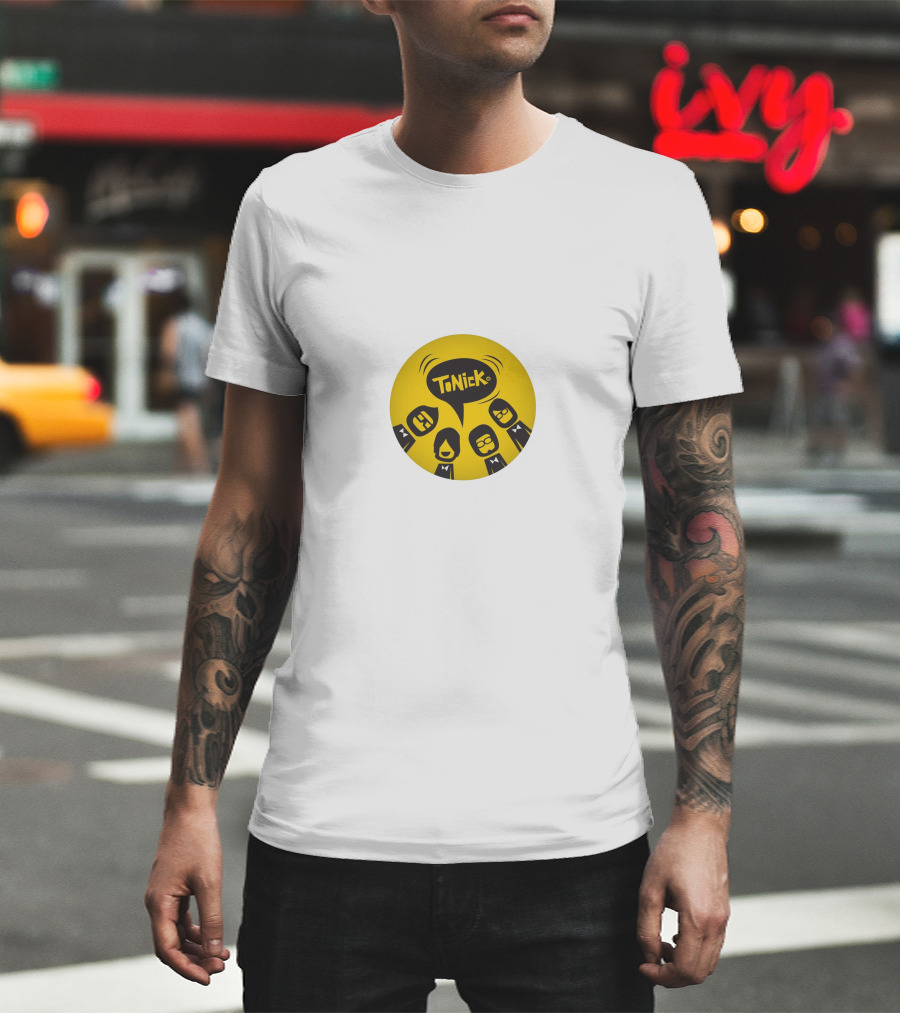 TONICK Yellow Circle With Cartoon Characters T-Shirt