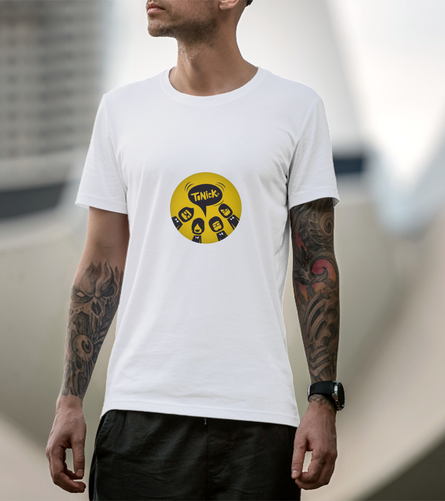 TONICK Yellow Circle With Cartoon Characters T-Shirt