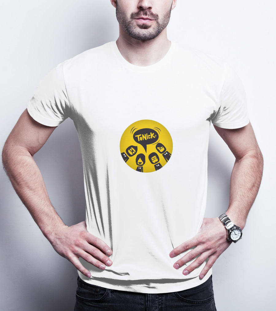 TONICK Yellow Circle With Cartoon Characters T-Shirt