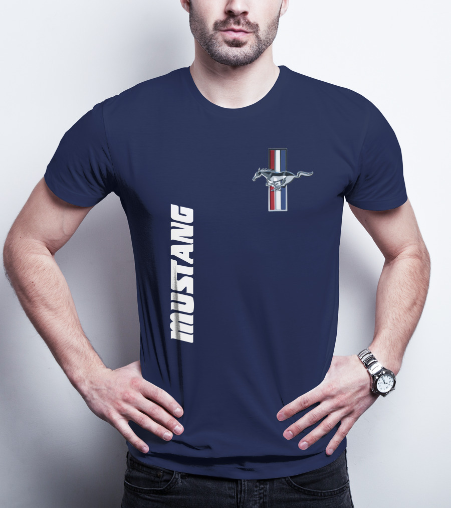 Mustang Running Horse Emblem Navy Blue T-Shirt