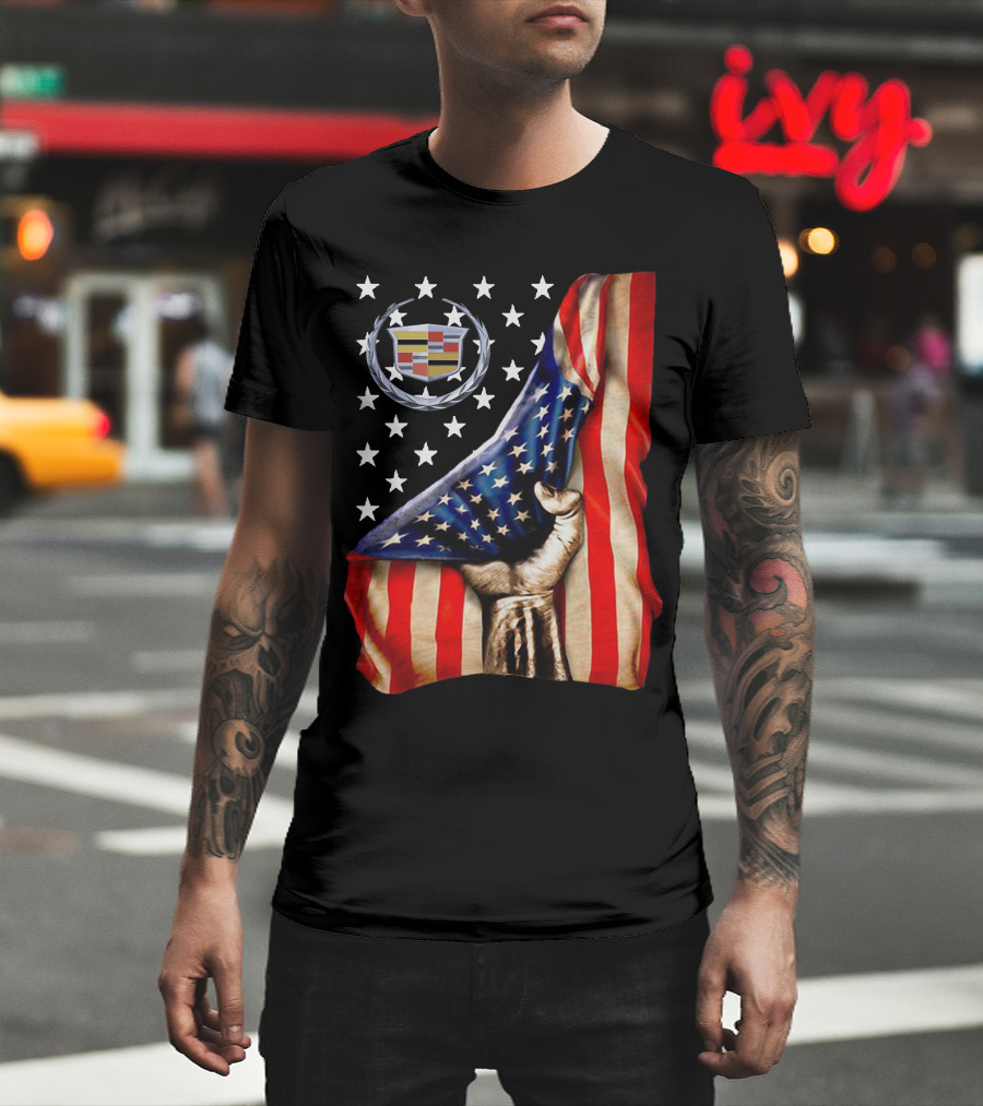 Cadillac American Flag Patriotic Car Logo T-Shirt